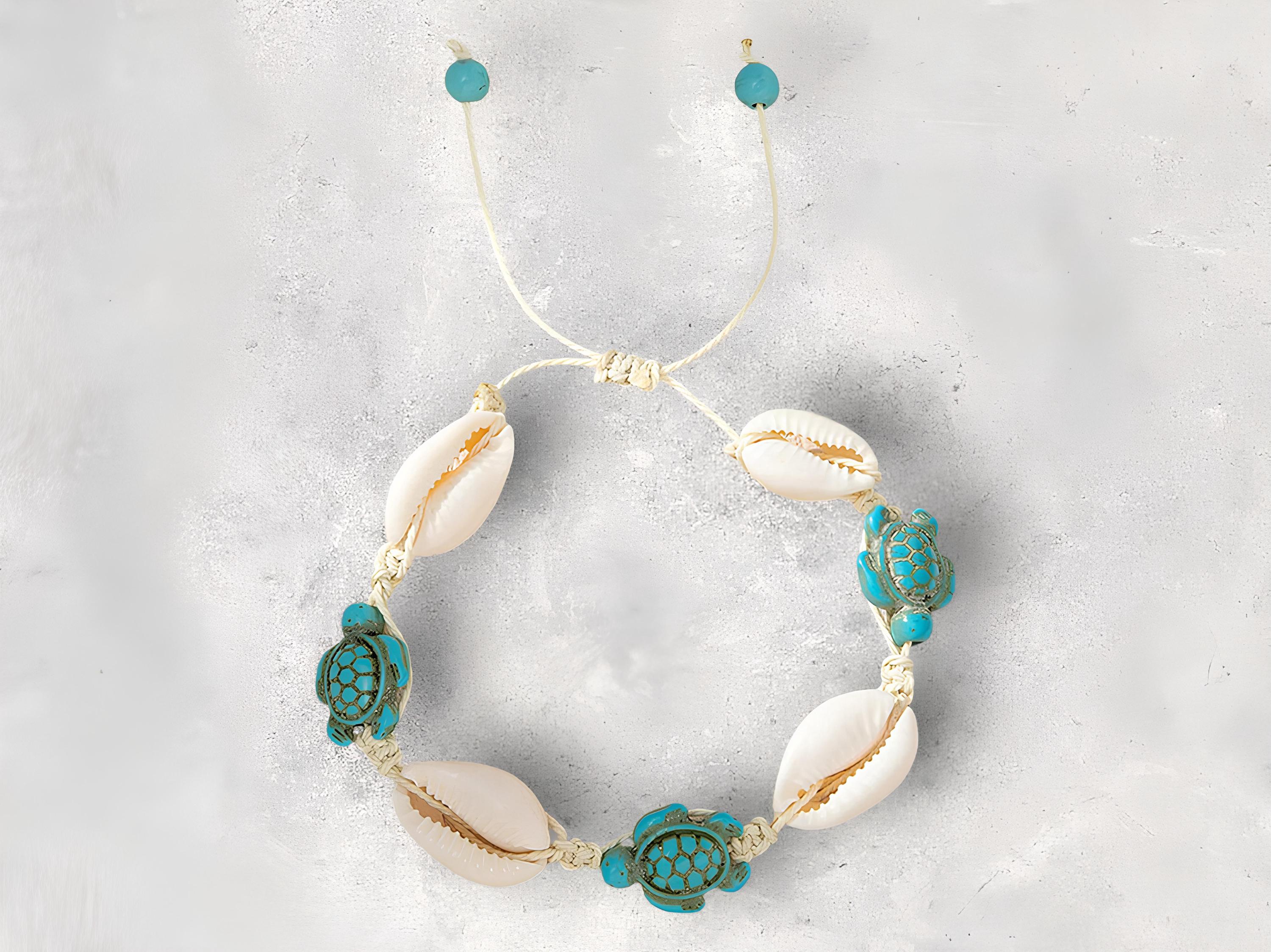 Handmade Ocean Shell Bracelet, White & Blue Starfish Braided Bangle ...
