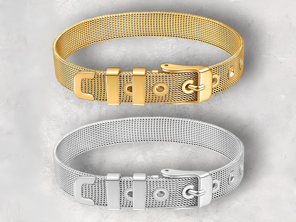 Stainless Steel Mesh Watch Strap, Adjustable Bracelet, Stacking Bangle ...