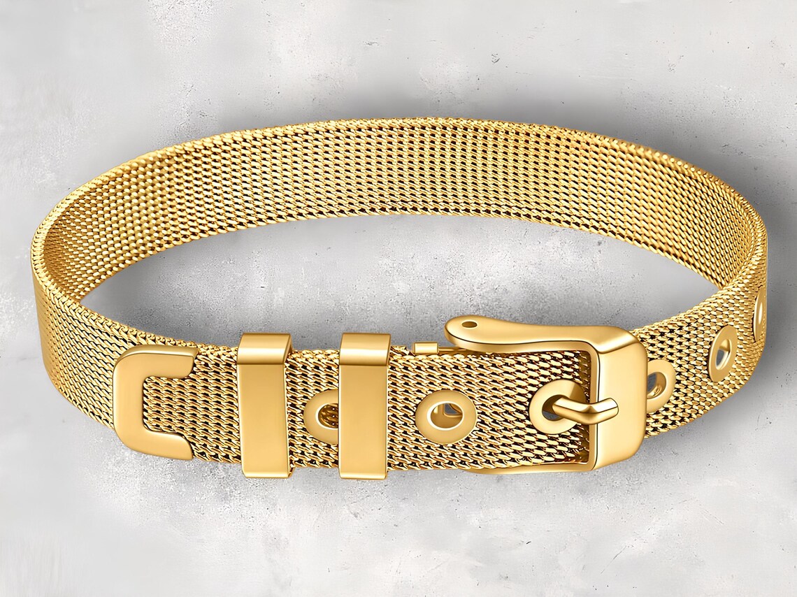 Stainless Steel Mesh Watch Strap, Adjustable Bracelet, Stacking Bangle ...