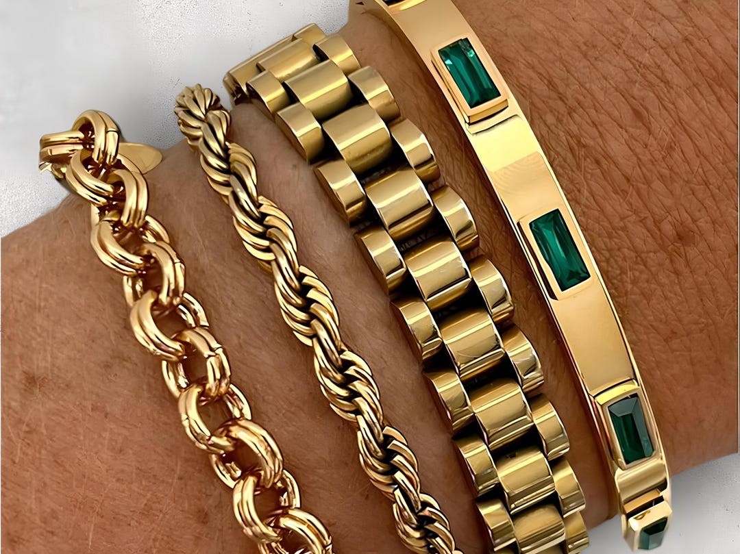 Minimalist Stainless Steel Golden Chain Bangle Bracelet, Geometric ...