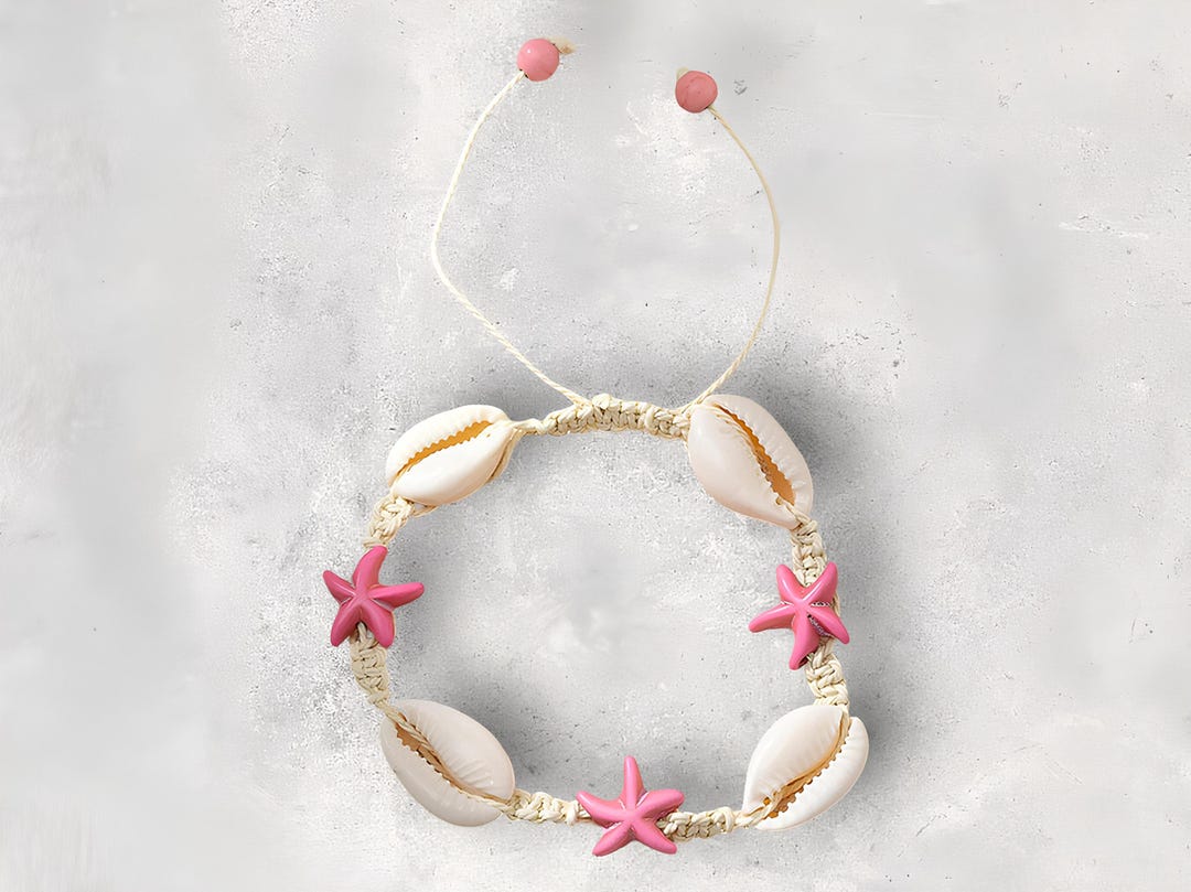 Handmade Ocean Shell Bracelet, White & Blue Starfish Braided Bangle ...