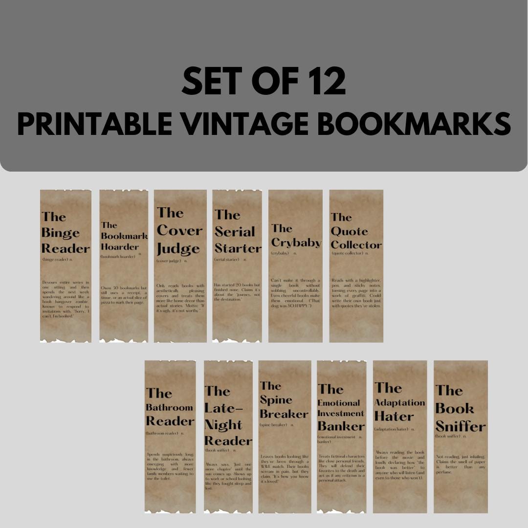 Printable Digital Bookmarks | Set of 12 Vintage Designs | Instant ...