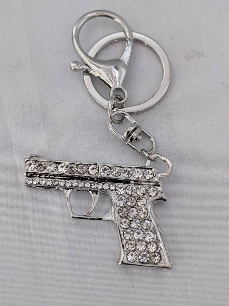 Rhinestone Bling Pistol Handgun Gun 2A Keychain Key Chain Clip Range ...