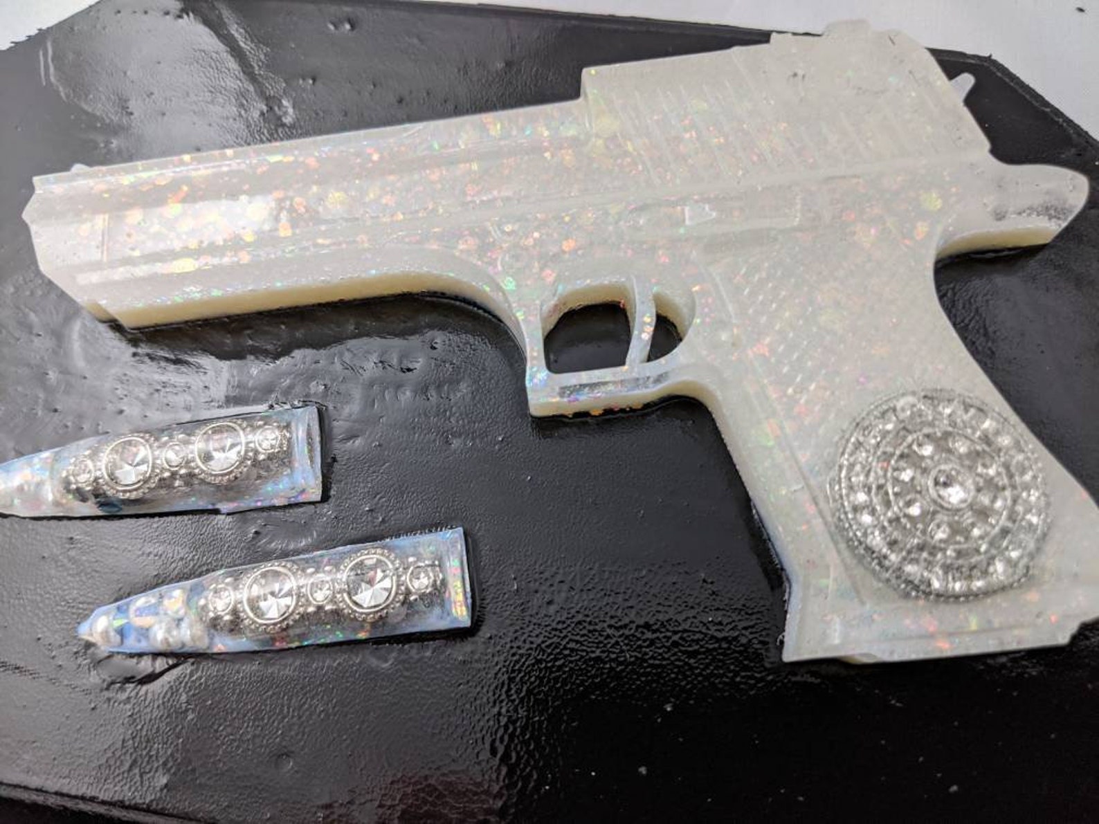 Rhinestone Art Resin Bling White Handgun Pistol & Bullets - Etsy