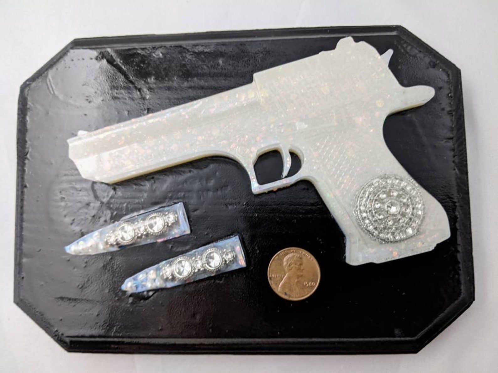Rhinestone Art Resin Bling White Handgun Pistol & Bullets | Etsy