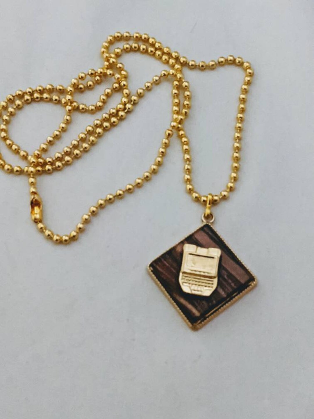 Court Reporter Wood-effect Glass Tile Necklace With Small Exclusive ...
