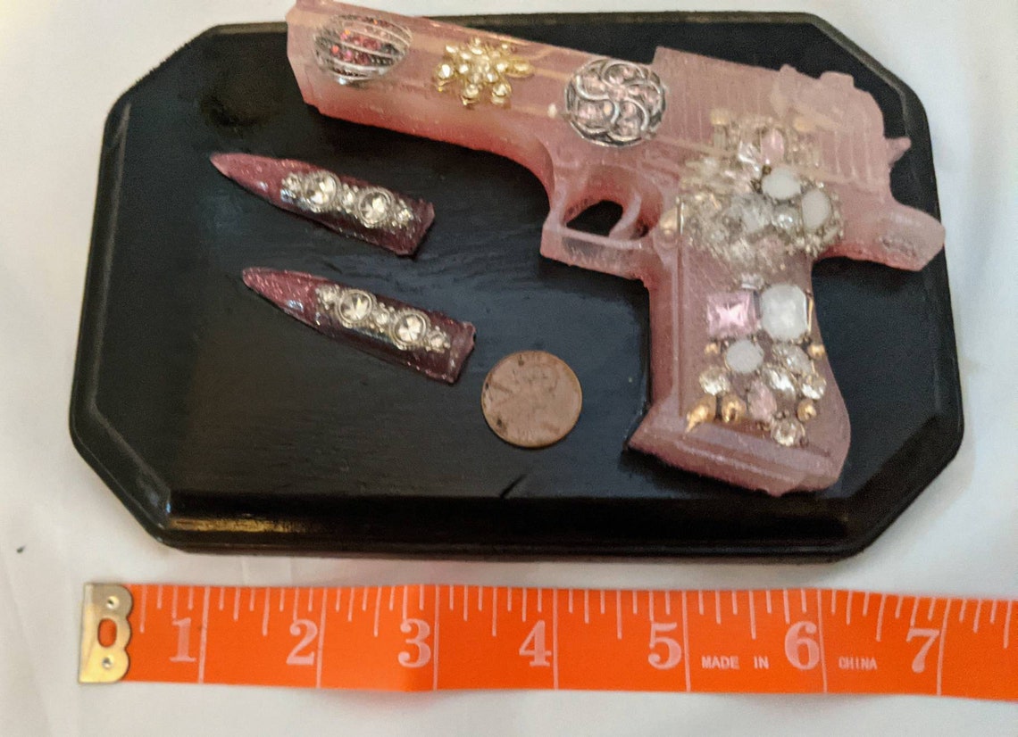 Rhinestone Art Resin Bling Pink Handgun Pistol & Bullets Black - Etsy