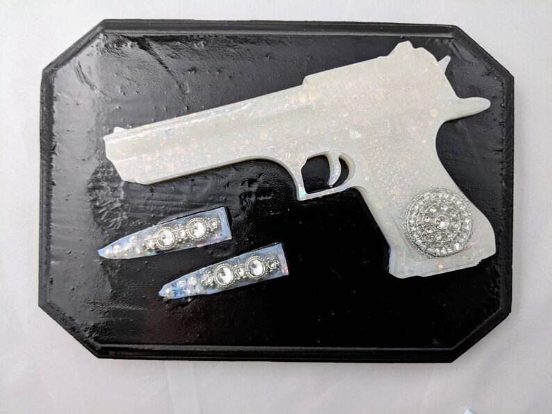 Rhinestone Art Resin Bling White Handgun Pistol & Bullets - Etsy