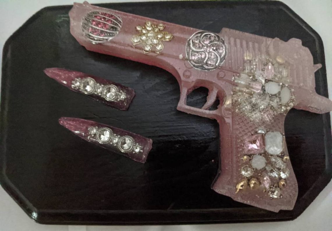 Rhinestone Art Resin Bling Pink Handgun Pistol & Bullets Black - Etsy