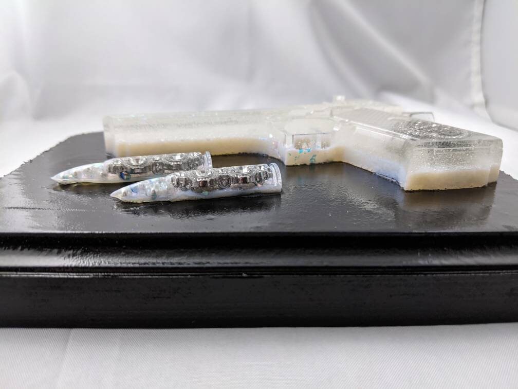 Rhinestone Art Resin Bling White Handgun Pistol & Bullets - Etsy