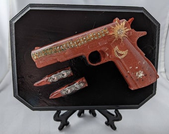 Rhinestone Art Resin Bling White Handgun Pistol & Bullets | Etsy