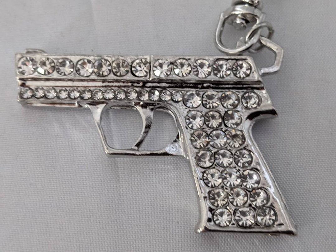 Rhinestone Bling Pistol Handgun Gun 2A Keychain Key Chain Clip Range ...