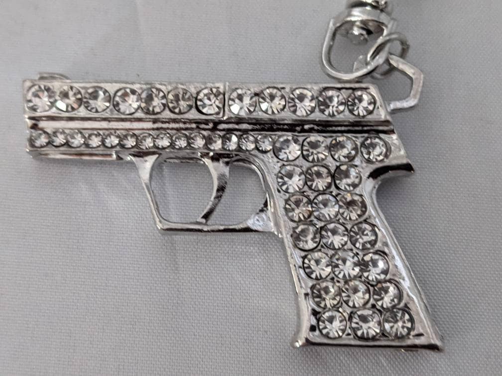 Rhinestone Bling Pistol Handgun Gun 2A Keychain Key Chain Clip Range ...