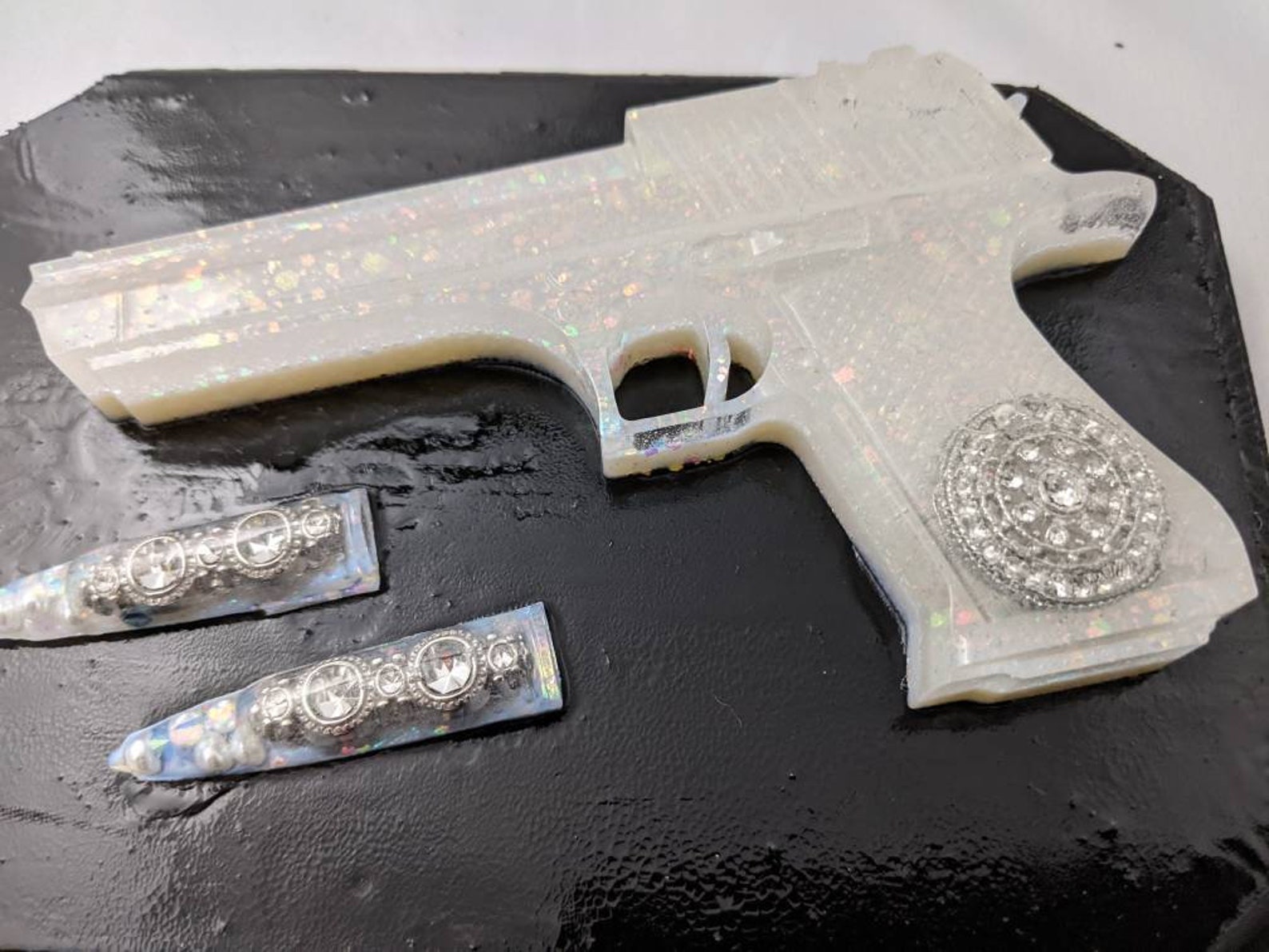 Rhinestone Art Resin Bling White Handgun Pistol & Bullets - Etsy