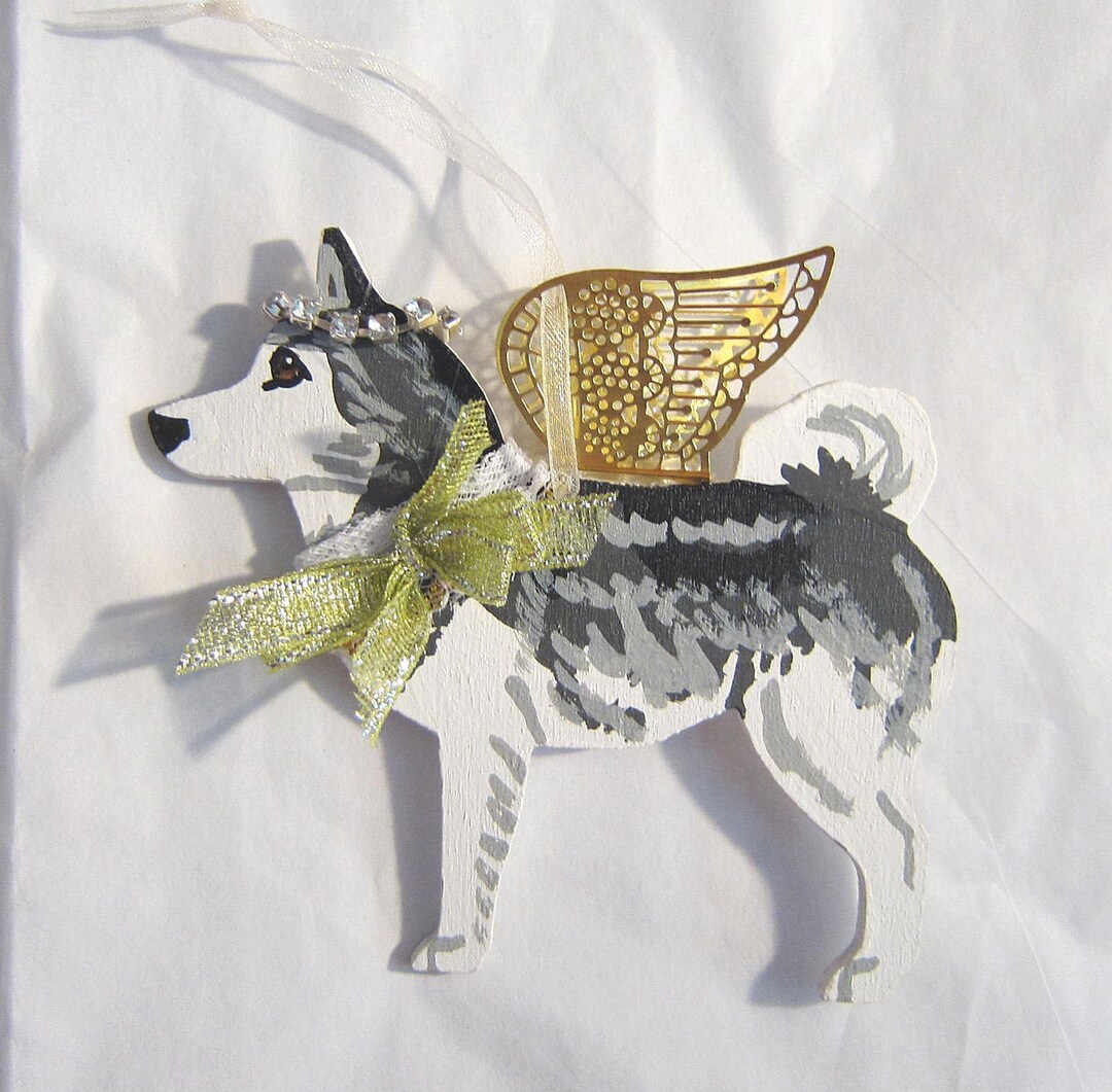 Hand-painted SIBERIAN HUSKY Metal Wing Angel Wood Ornament - Etsy