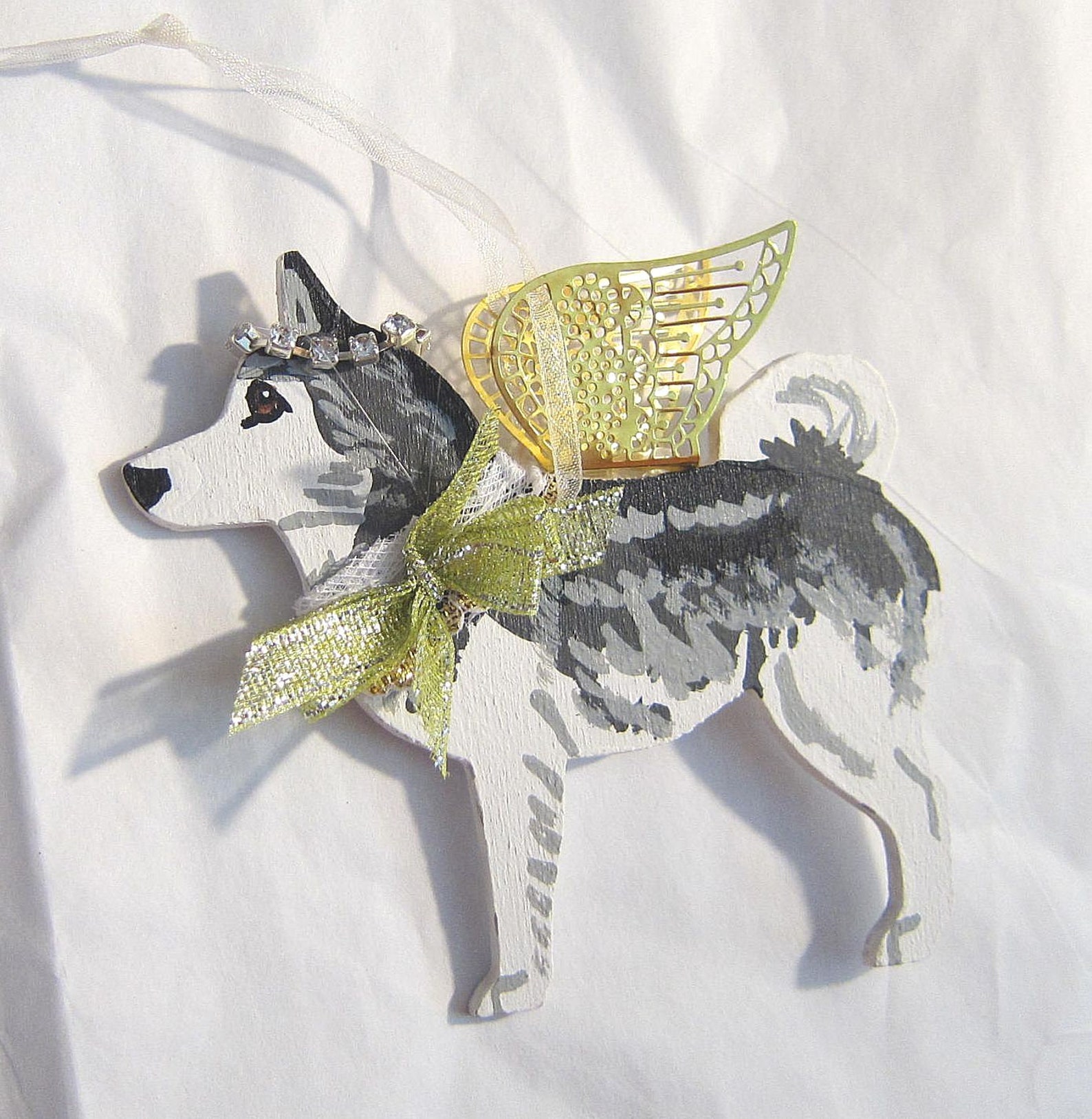 Hand-painted SIBERIAN HUSKY Metal Wing Angel Wood Ornament - Etsy