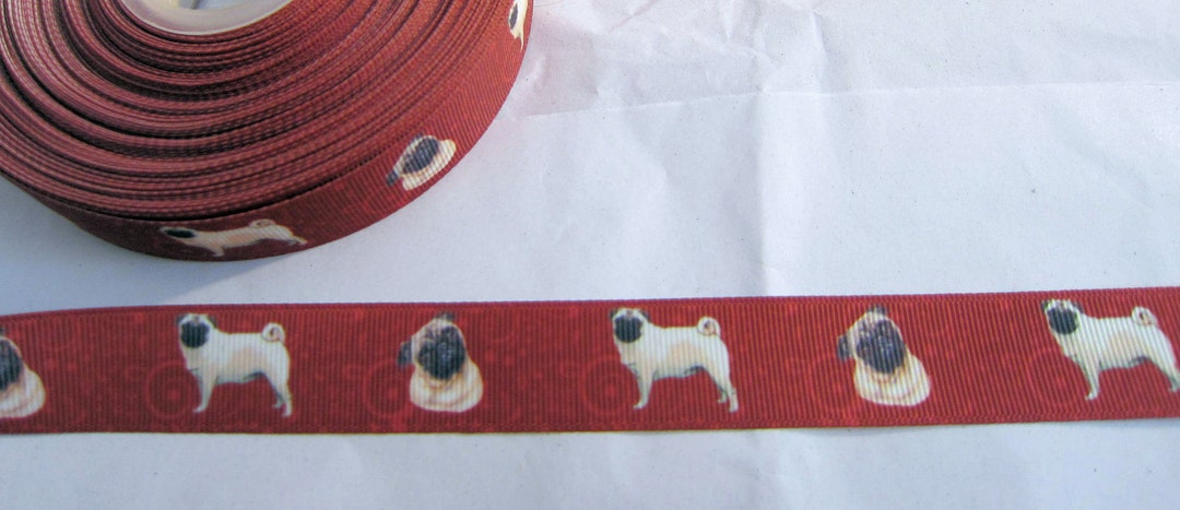 Ribbon Dog PUG on Rust Dog Breed Grosgrain 7/8" Ribbon.....choose ...