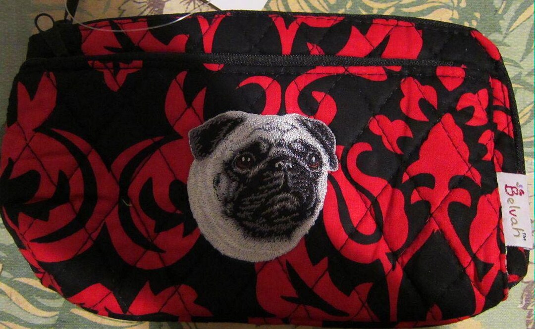 Quilted Fabric PUG Dog Breed Damask Pattern Zipper Pouch Cosmetic Bag 7 ...
