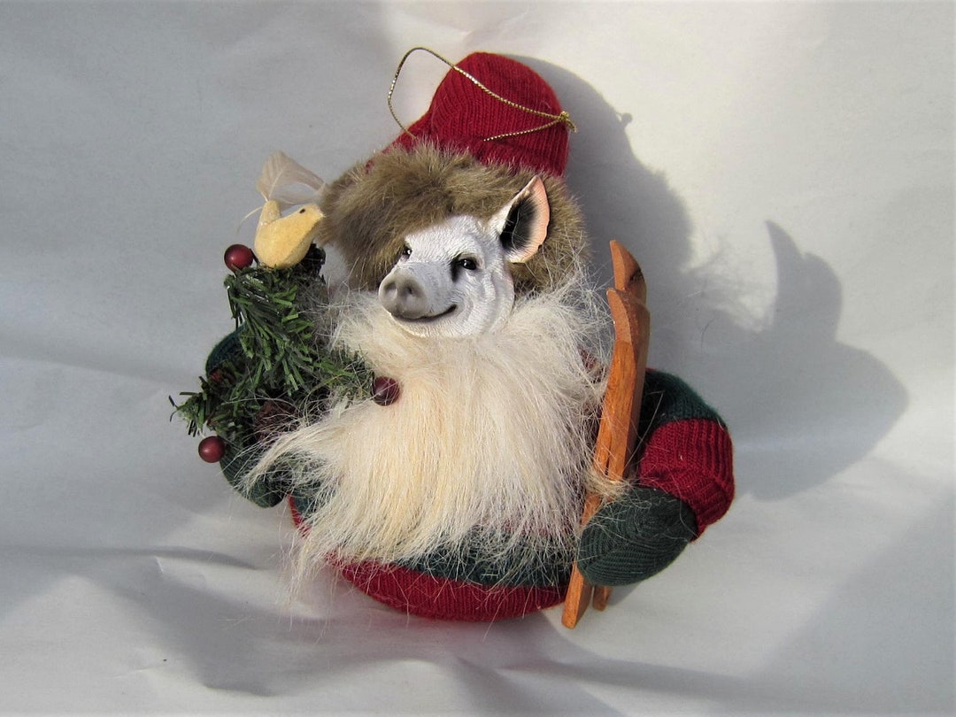 Vintage Roly Poly PIG WHITE Farm Animal Santa W/skis Christmas Holiday ...