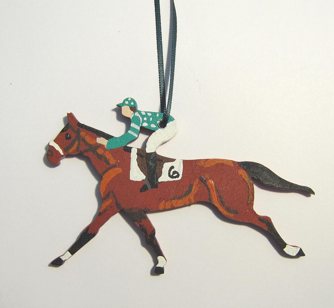 Hand-painted Home Stretch RACE HORSE Bay Horse Wood Xmas Ornament ...