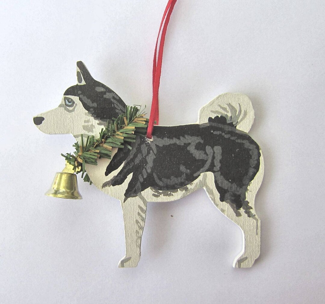 Hand-painted SIBERIAN HUSKY Black/white Wood Christmas Tree Ornament ...