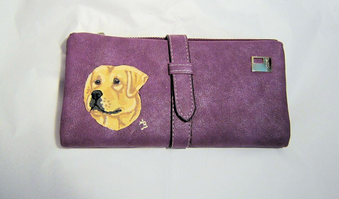 LABRADOR RETRIEVER YELLOW Handpainted Purple Color Faux Suede Leather ...