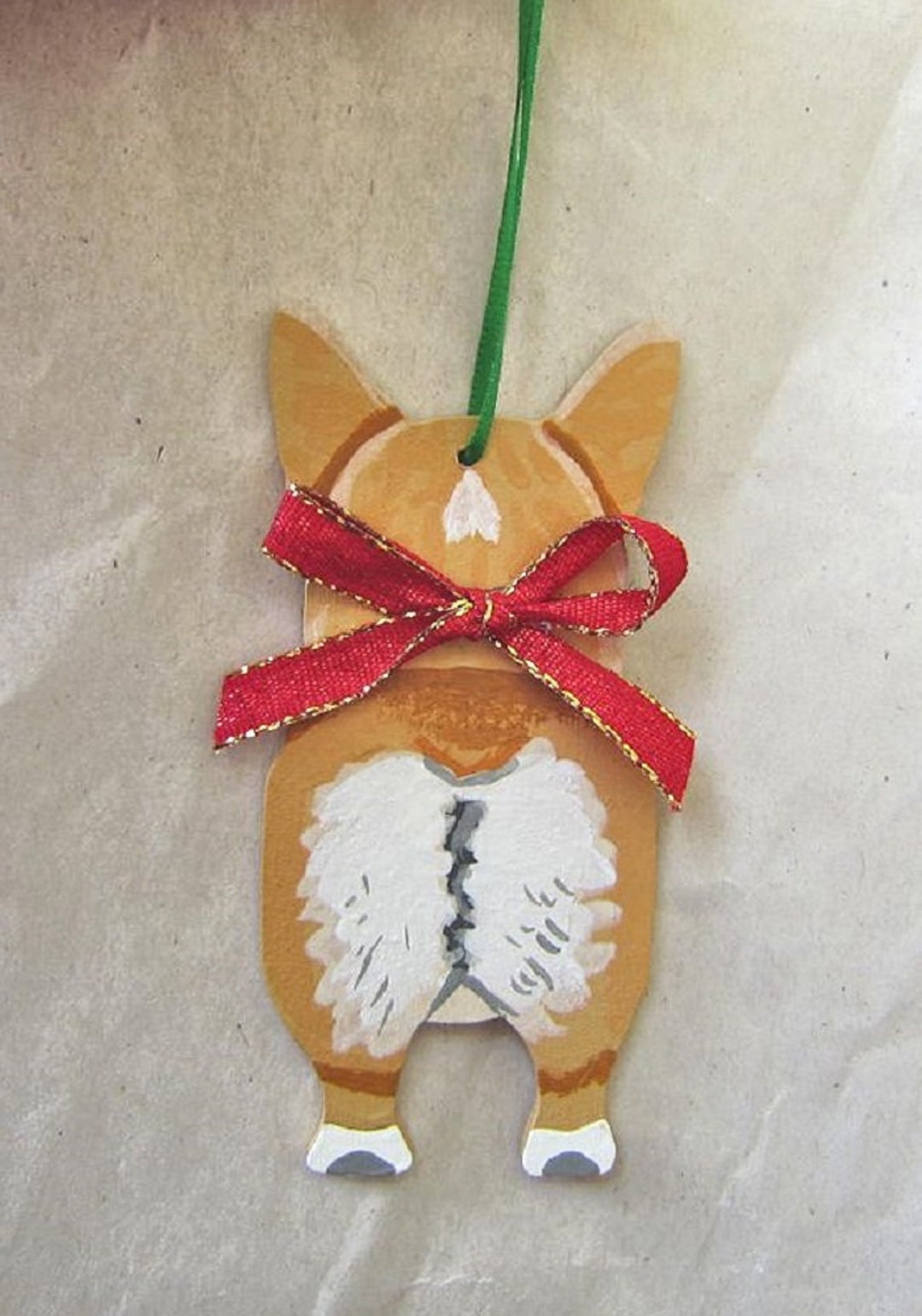 Hand-painted WELSH CORGI Fawn Color Rearend Wood Christmas Ornament ...