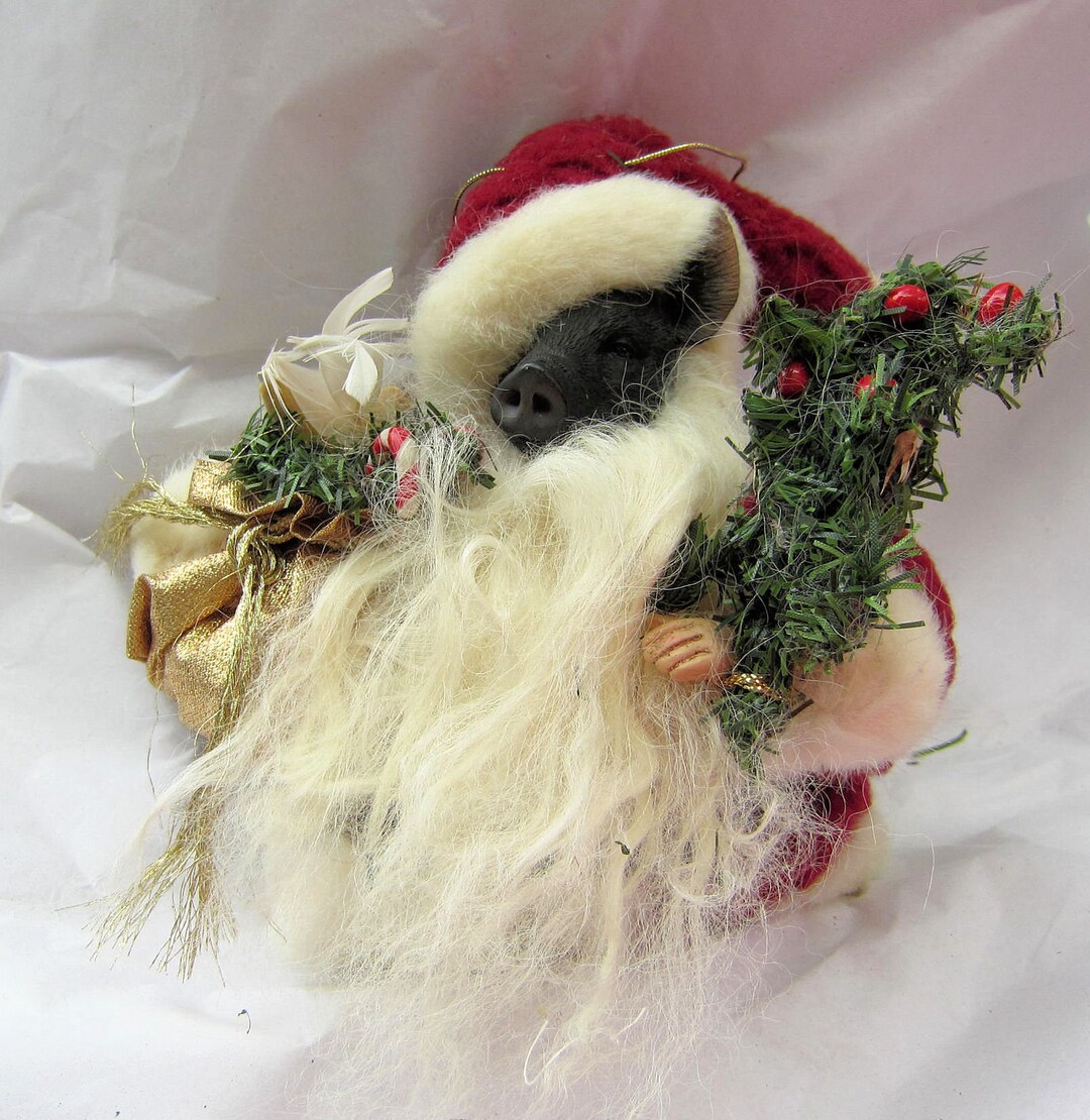 Vintage Roly Poly PIG Farm Animal Santa Christmas Holiday Figurine 6 ...