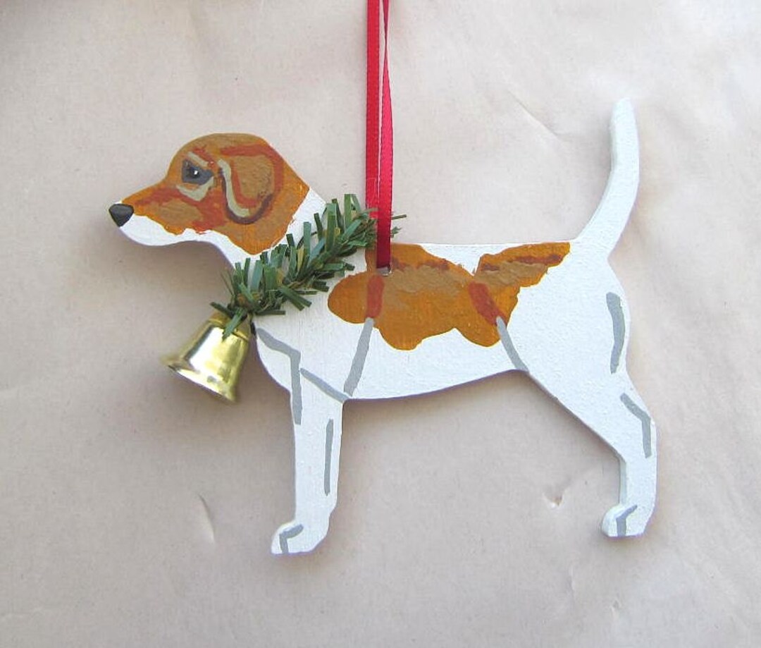 Hand-painted BEAGLE RED/WHITE Wood Christmas Ornament...artist Original ...