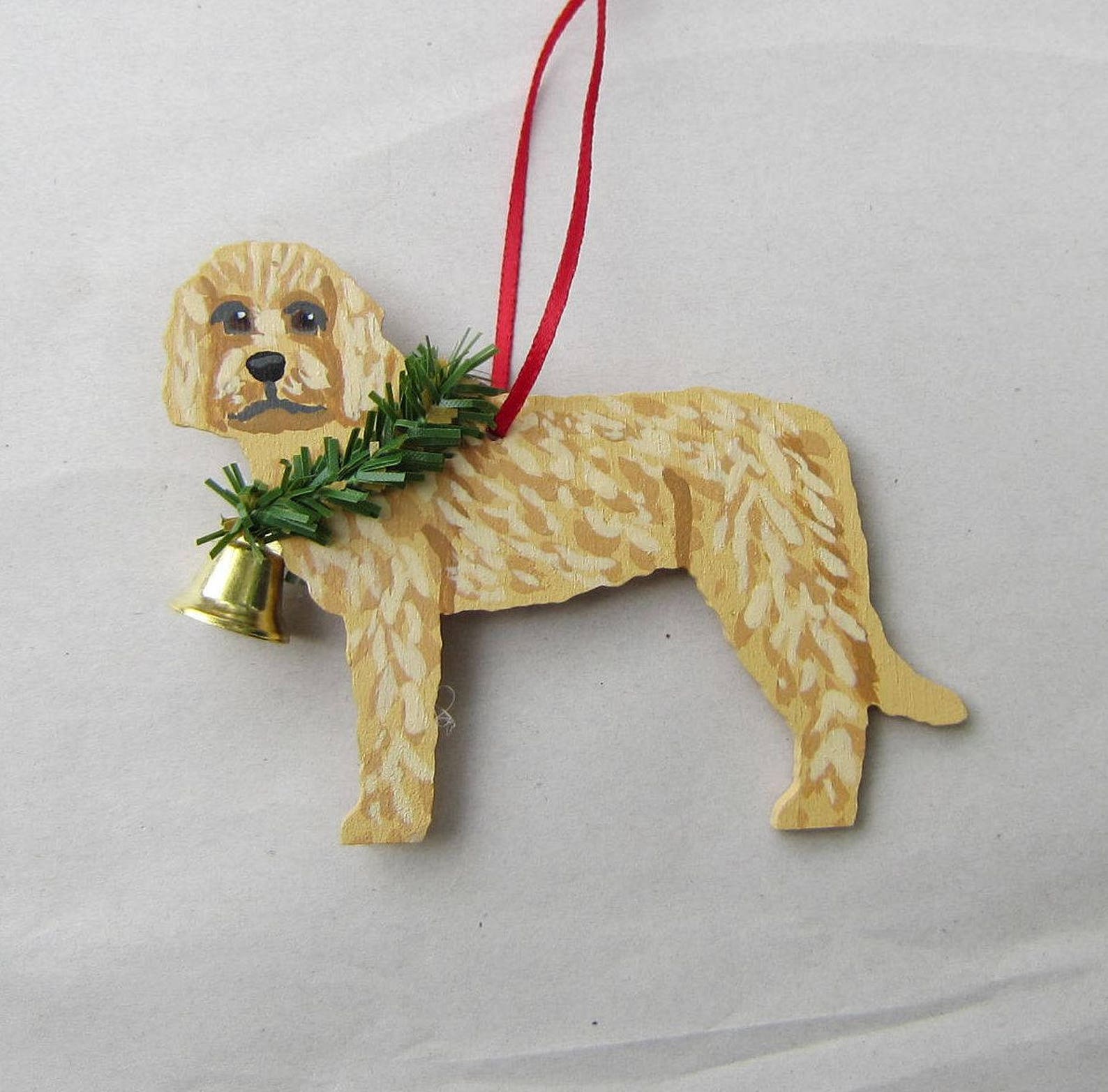 Hand-painted LABRADOODLE CREAM Wood Christmas Tree Ornament Artist ...