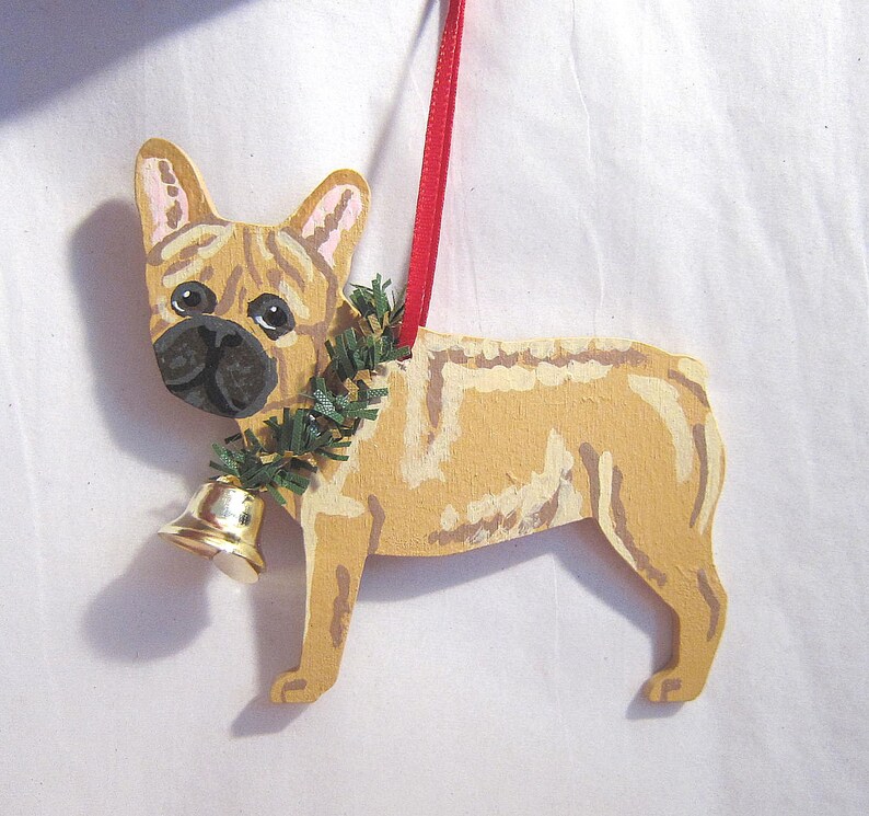 Hand-painted FRENCH BULLDOG FAWN Wood Christmas Tree Ornament Artist ...