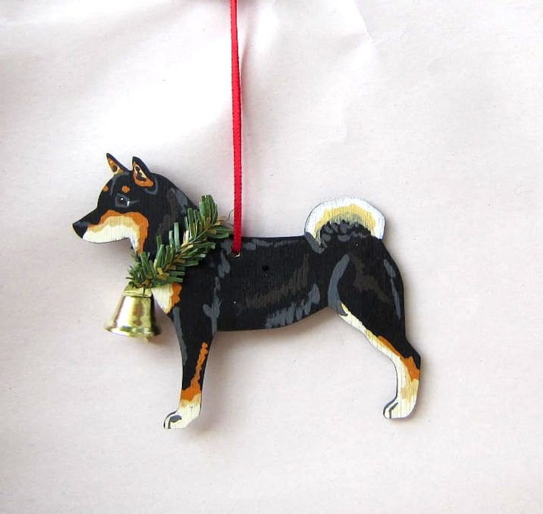 Hand-painted SHIBA INU TRI Color Wood Christmas Ornament...artist ...