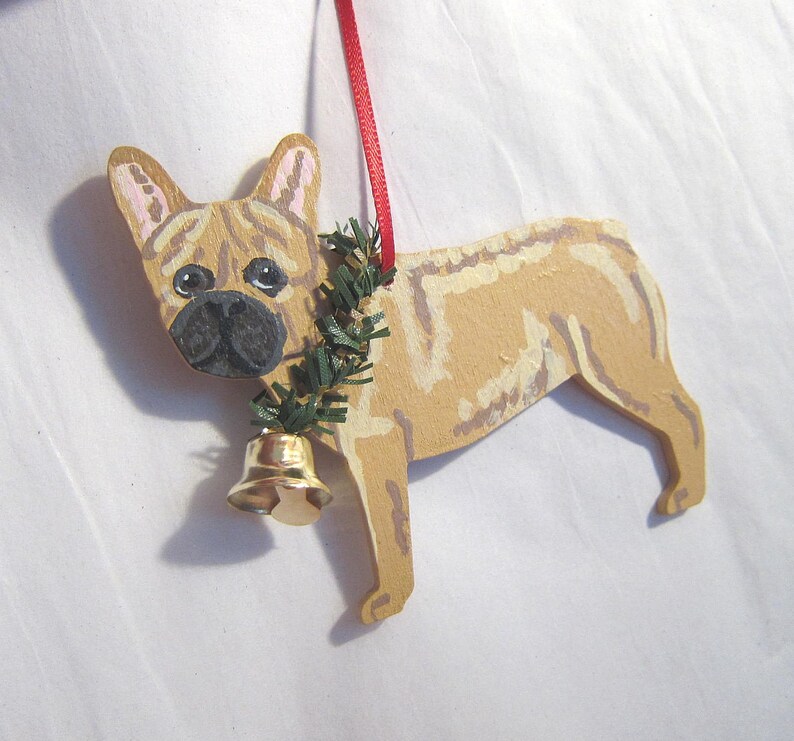 Hand-painted FRENCH BULLDOG FAWN Wood Christmas Tree Ornament Artist ...