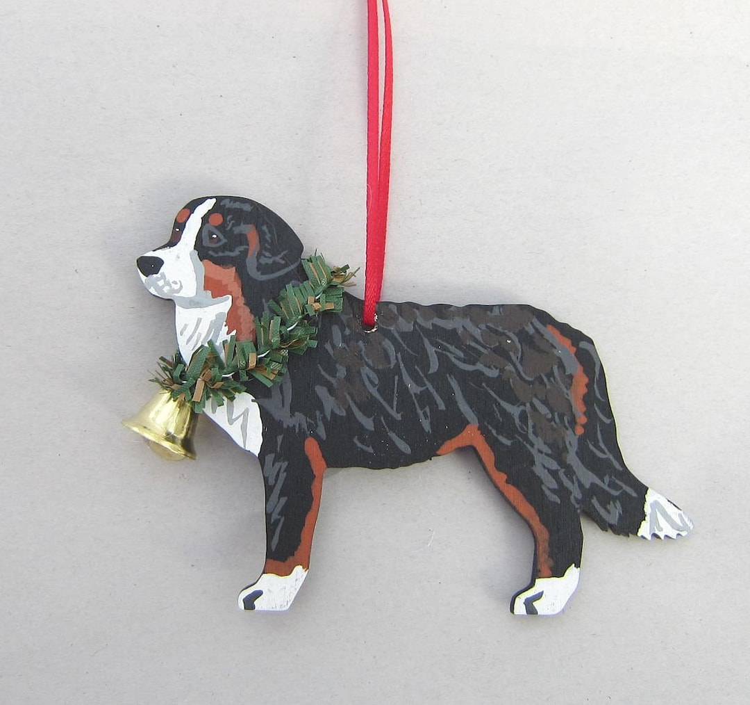 Hand-painted BERNESE MOUNTAIN DOG Wood Christmas Ornament Artist ...