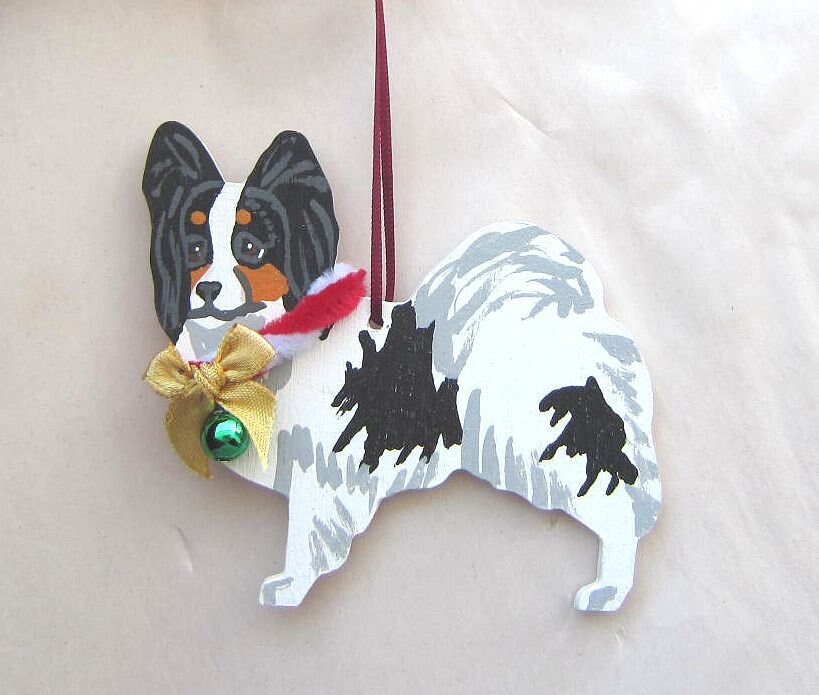 Hand-painted PAPILLON TRI-COLOR Wood Christmas Tree Ornament - Etsy