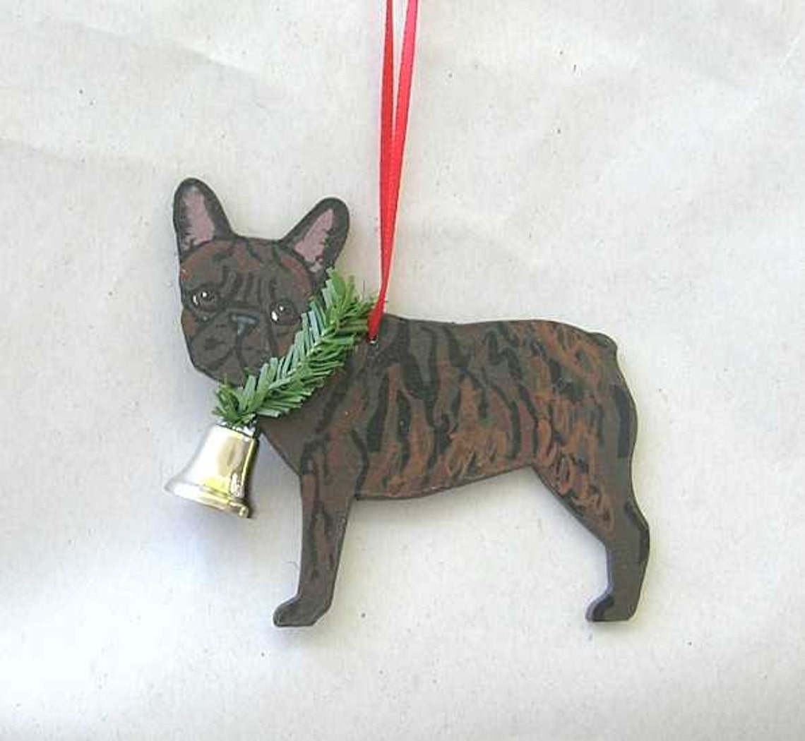 Hand-painted FRENCH BULLDOG BRINDLE Wood Christmas Tree Ornament Artist ...