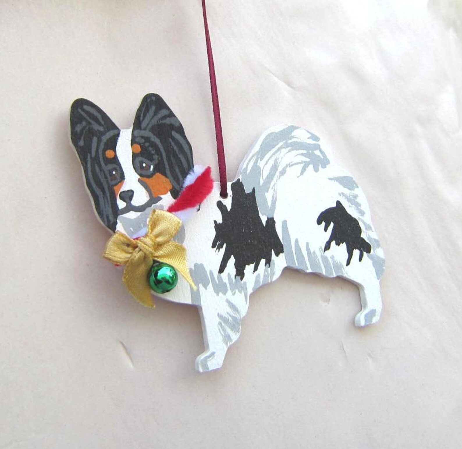 Hand-painted PAPILLON TRI-COLOR Wood Christmas Tree Ornament - Etsy