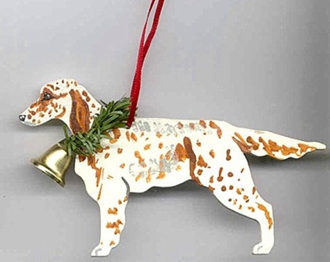 Hand-painted ENGLISH SETTER ORANGE Wood Christmas Tree Ornament Artist ...