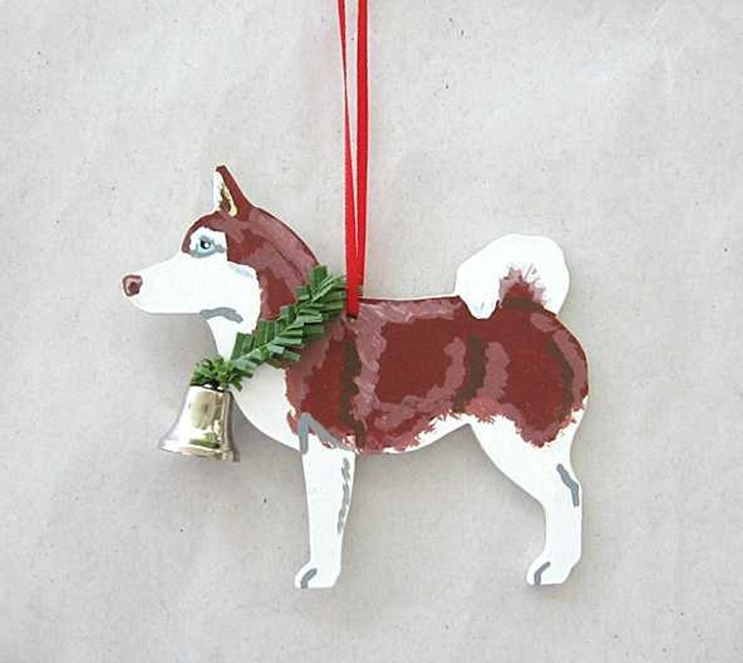 Hand-painted SIBERIAN HUSKY RED Wood Christmas Tree Ornament Artist ...
