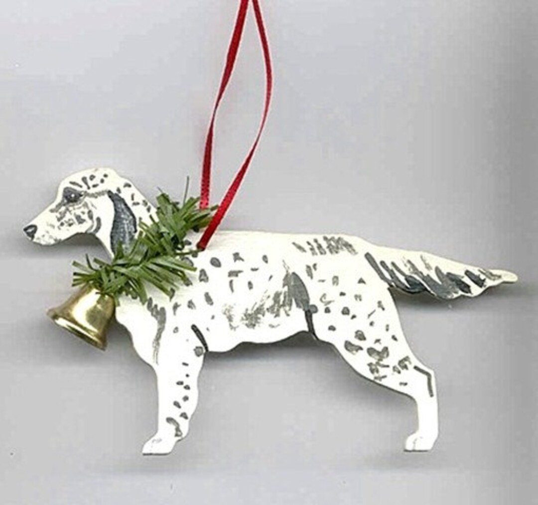 Hand-painted ENGLISH SETTER B/W Wood Christmas Tree Ornament Artist ...