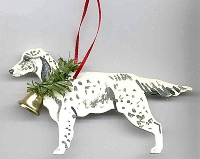 Hand-painted ENGLISH SETTER B/W Wood Christmas Tree Ornament Artist ...
