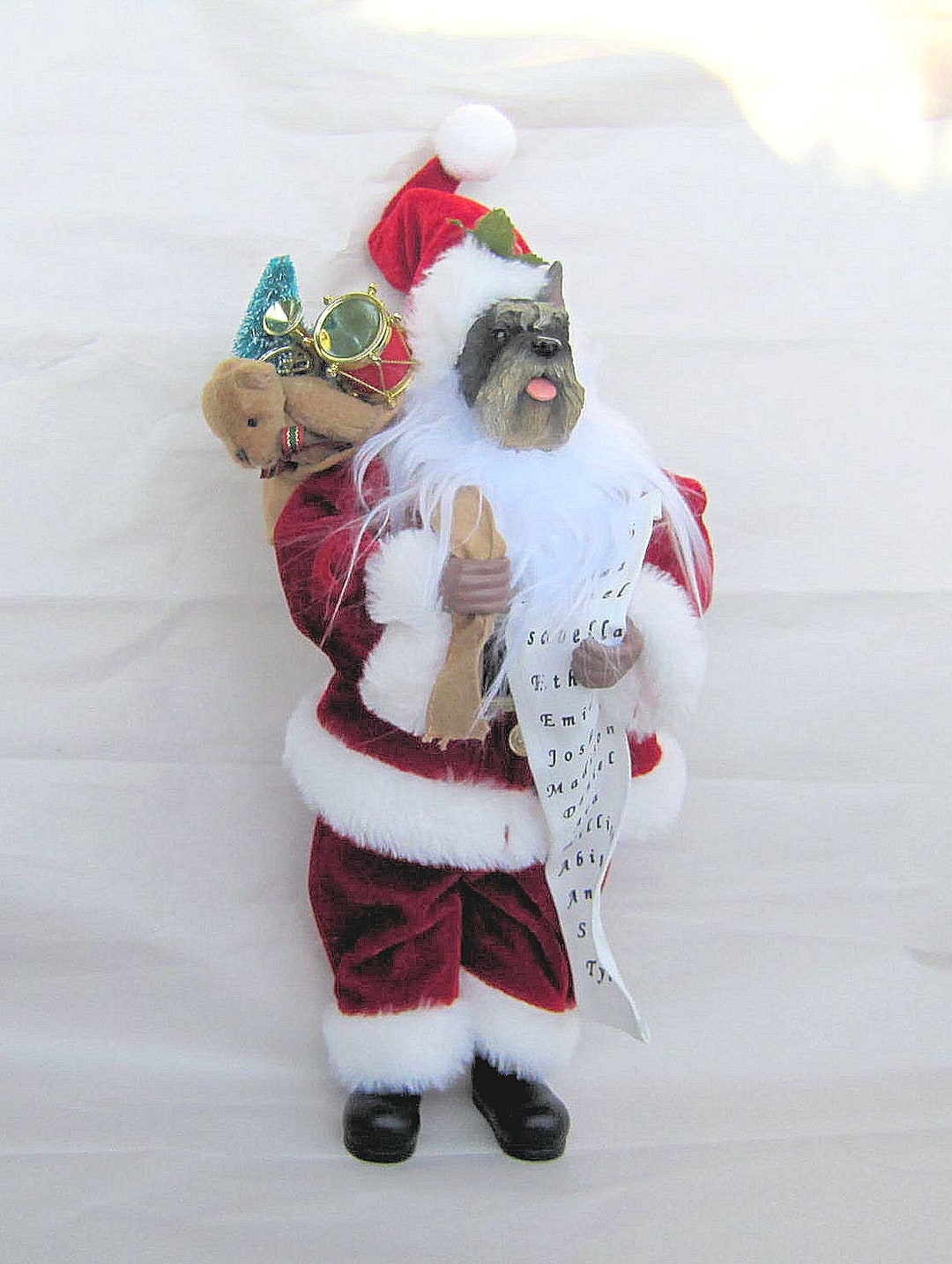 Dog Santa SCHNAUZER W/sack Standing Holiday Figurine Fabric Suit ...