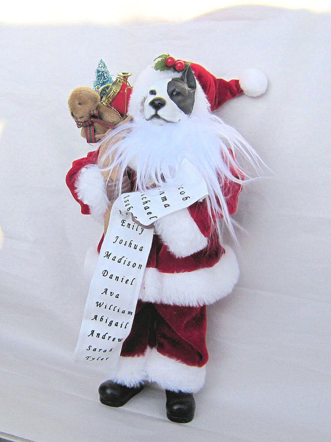 Dog Santa PITBULL TERRIER W/sack Standing Holiday Figurine Fabric Suit ...