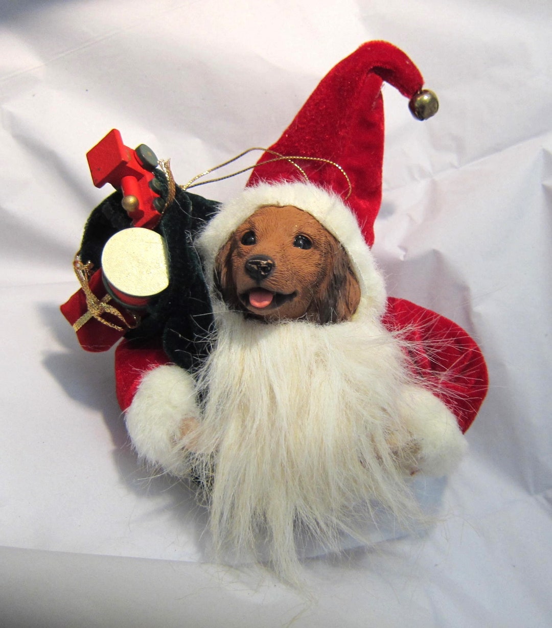 Vintage Roly Poly DACHSHUND LONG HAIR Red Dog Santa W/sack Christmas ...