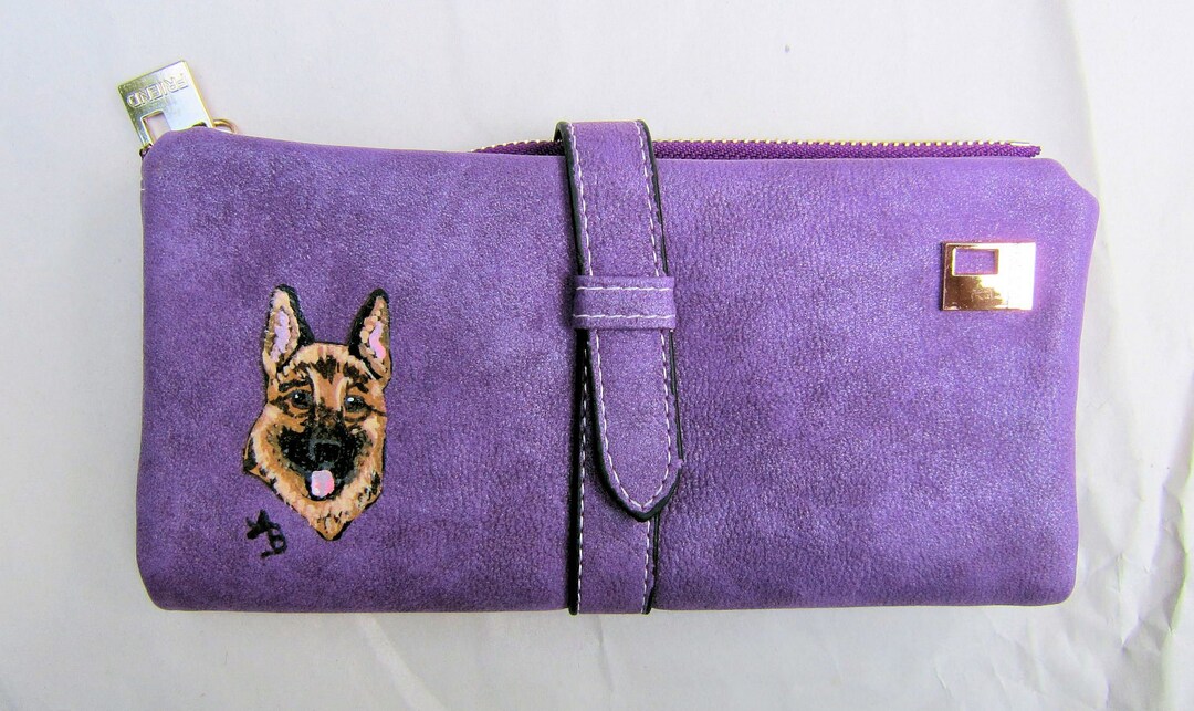 GERMAN SHEPHERD Handpainted Purple Color Faux Suede Leather Full Size ...