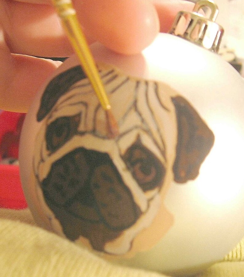 Hand-Painted PUG BLACK Wood Christmas Ornament...Artist | Etsy