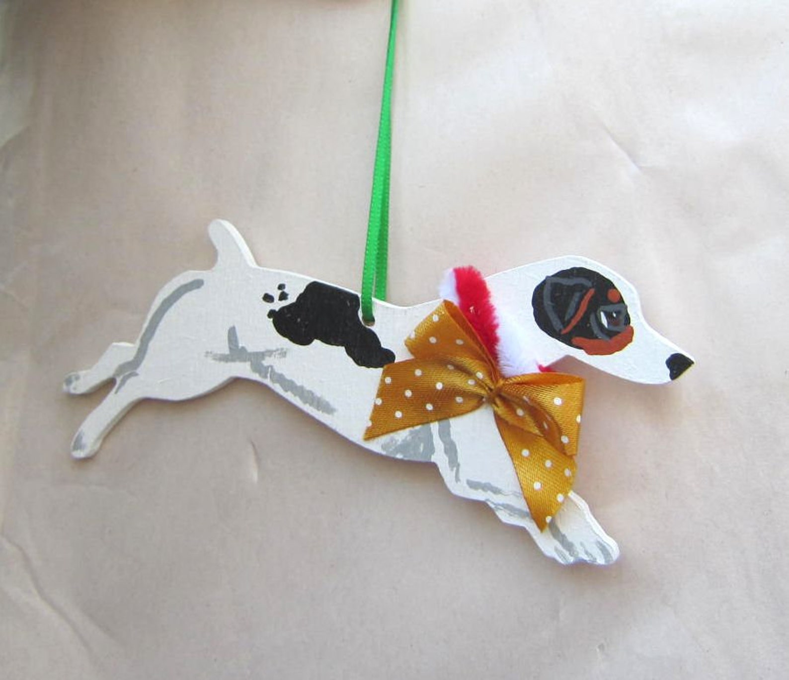 Hand-painted JACK RUSSELL TRI Color Wood Christmas Tree Ornament Artist ...