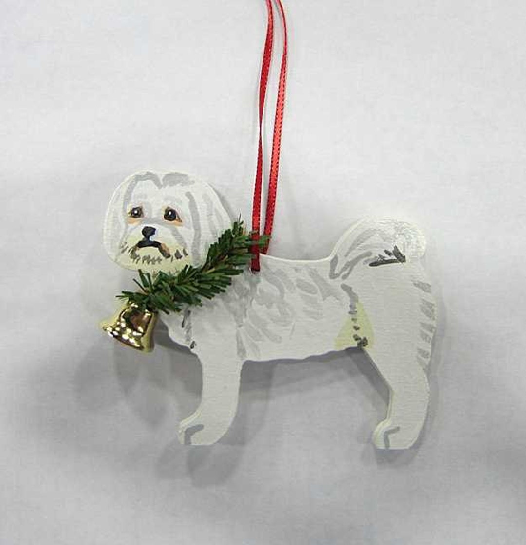 Hand-painted MALTESE CLIPPED CUT Wood Christmas Tree Ornament Artist ...