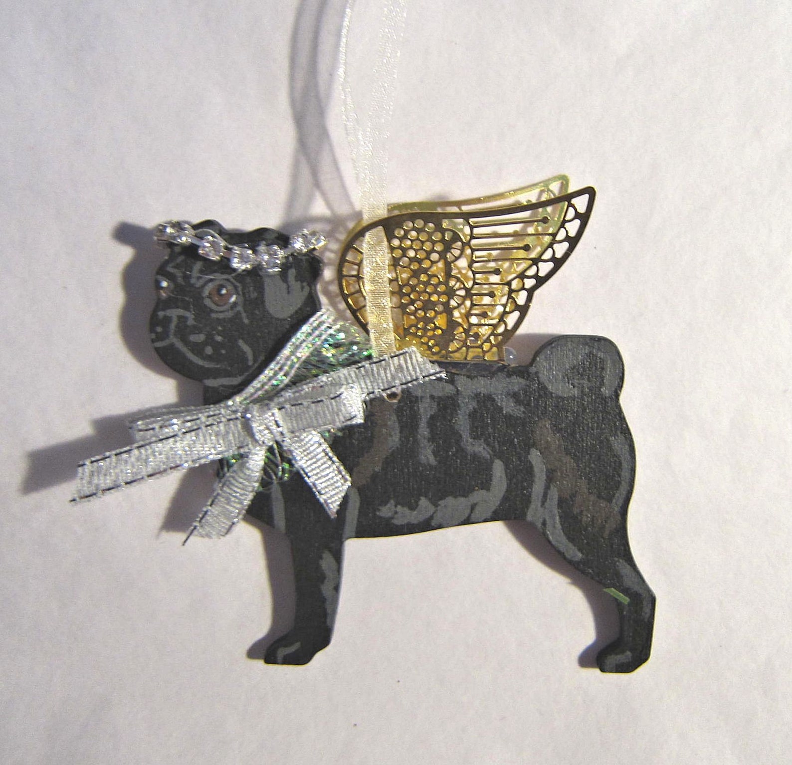 Hand-painted PUG BLACK Metal Wing Angel Wood Christmas | Etsy