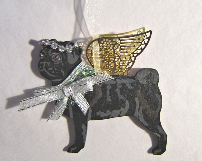 Hand-painted PUG BLACK Metal Wing Angel Wood Christmas - Etsy